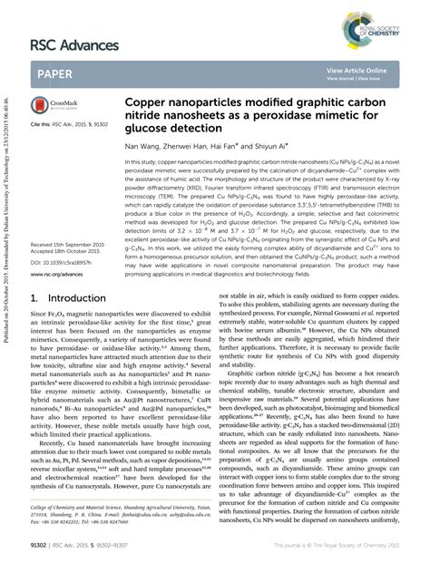 Pdf Copper Nanoparticles Modified Graphitic Carbon Nitride Nanosheet As Peroxidase Mimetic For