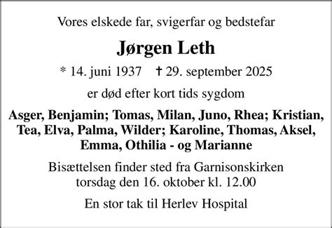 Jørgen Leth Danmarks Største Medie For Mindesider Og Dødsannoncer