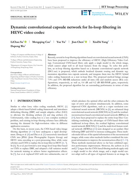 Pdf Dynamic Convolutional Capsule Network For In‐loop Filtering In Hevc Video Codec