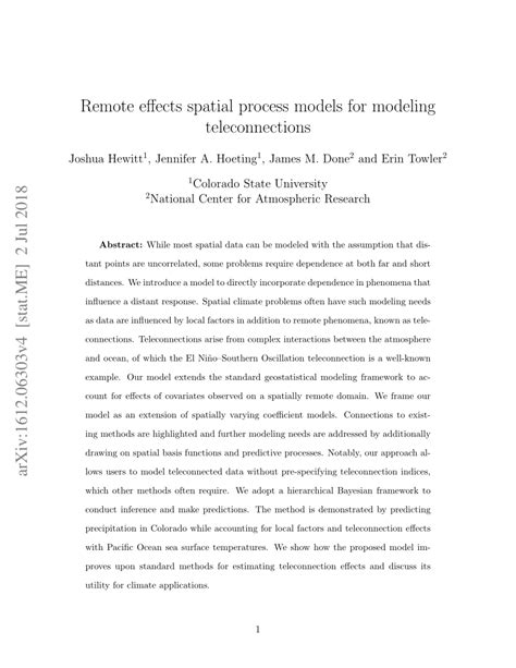 Pdf A Geostatistical Approach To Modeling Climate Teleconnections