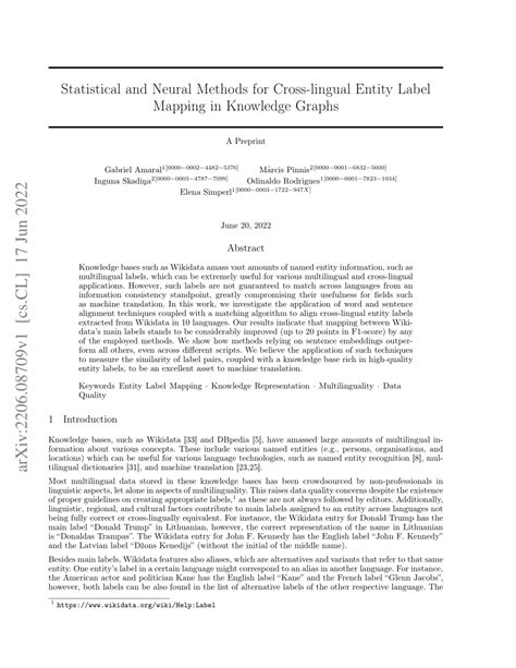 Pdf Statistical And Neural Methods For Cross Lingual Entity Label