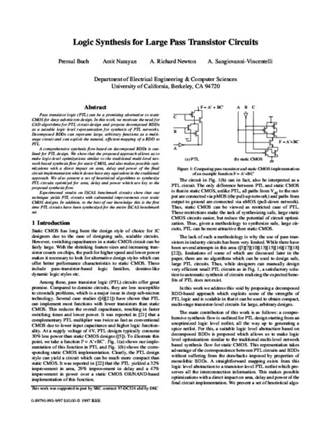 Pdf Logic Synthesis For Large Pass Transistor Circuits