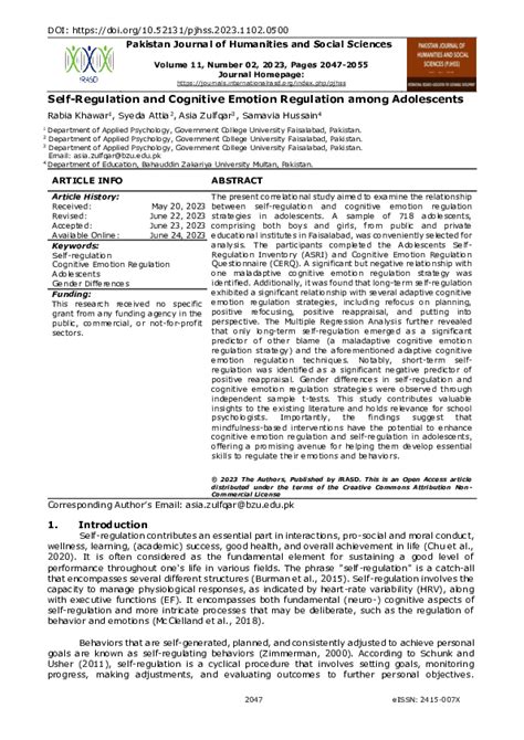Pdf Self Regulation And Cognitive Emotion Regulation Among Adolescents