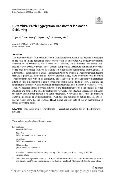 Pdf Hierarchical Patch Aggregation Transformer For Motion Deblurring