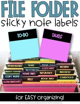 File Folder Sticky Note Labels For Easy Organizing And Filing File Folder Organization File