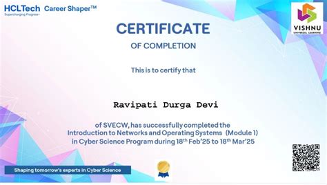 Cyberscience Hcltech Networks Operatingsystems Learning Careershaper Durga Devi Ravipati