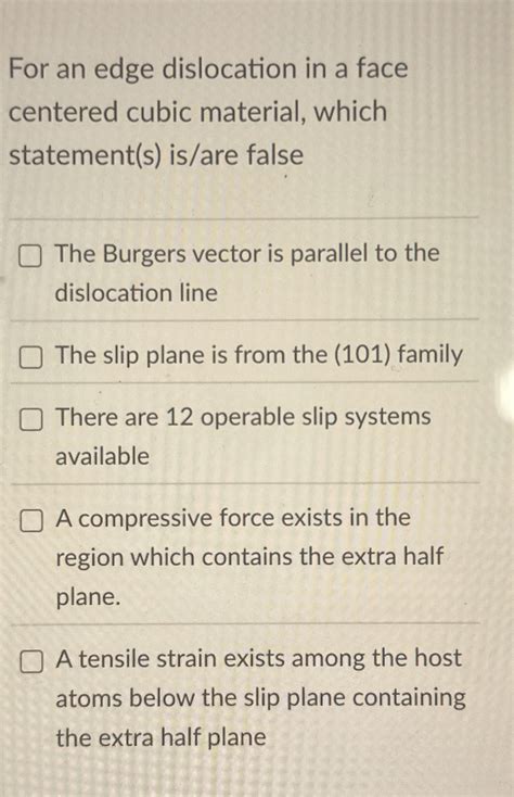 For An Edge Dislocation In A Face Centered Cubic