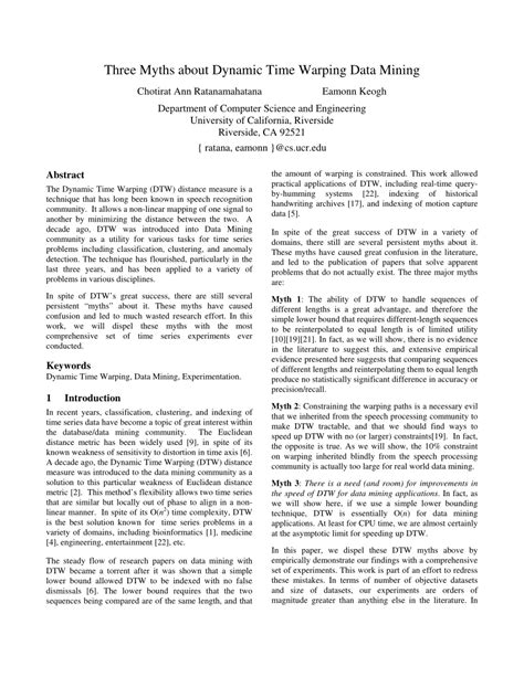 Pdf Three Myths About Dynamic Time Warping Data Mining