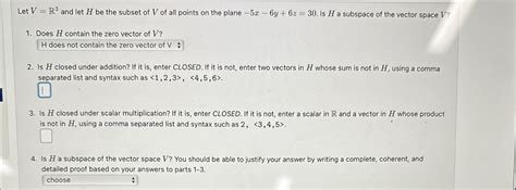 solved let v r3 ﻿and let h ﻿be the subset of v ﻿of all