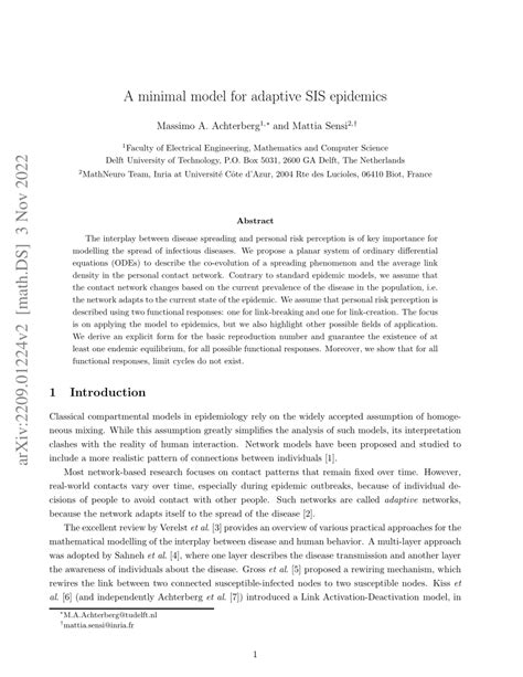 Pdf A Minimal Model For Adaptive Sis Epidemics