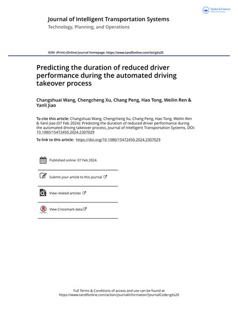 Pdf Predicting The Duration Of Reduced Driver Performance During The Automated Driving