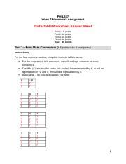 Truth Table Worksheet Answer Key Docx PHIL Week Homework Assignment Truth Table Worksheet