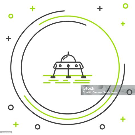 흰색 배경에 격리 된 라인 화성 로버 아이콘 우주 로버 문워커 사인 행성 표면을 연구하기위한 장치 다채로운 개요 개념 벡터