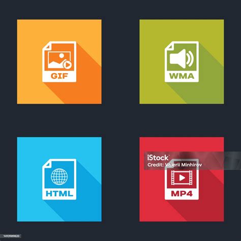  파일 문서 Wma Html 및 Mp4 아이콘을 설정합니다 벡터 검은색에 대한 스톡 벡터 아트 및 기타 이미지 검은색 그림자 긴 Istock