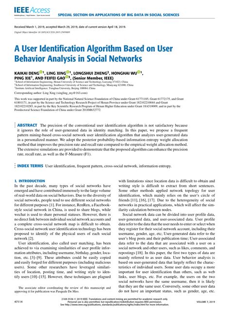 Pdf A User Identification Algorithm Based On User Behavior Analysis