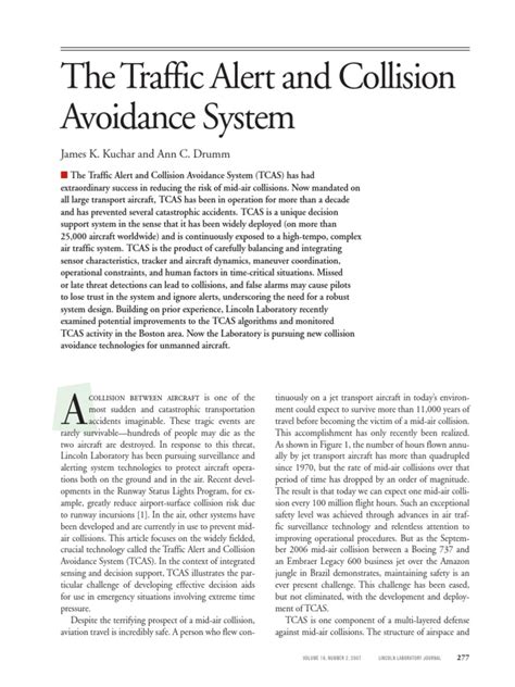 Traffic Alert Collision Avoidance System Kuchar Ja 11284 Pdf Transponder Aeronautics