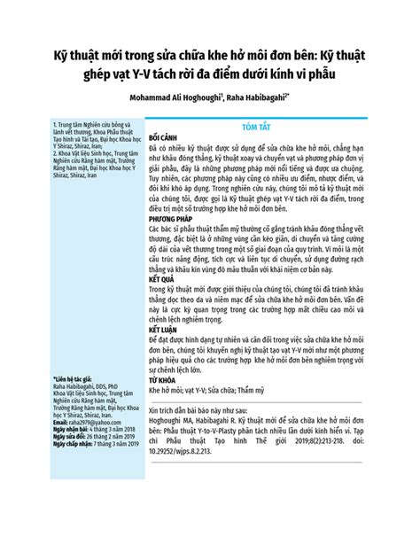 Bản Dịch Novel Technique To Repair Unilateral Cleft Lip Separated Multiple Y To V Plasty Under