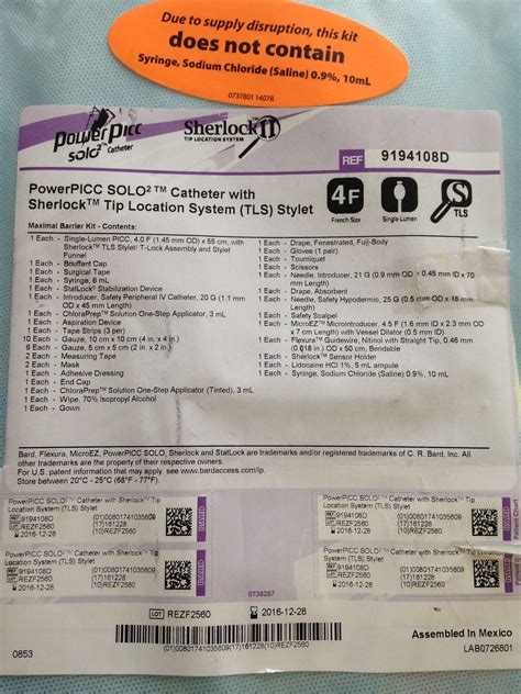 New Bard 9194108d Powerpicc Solo Catheter Wsherlock Tip Location