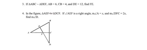 Solved 3 If Abc∼ Def Ab 6 Cb 4 And De 12 Find Fe 4 In