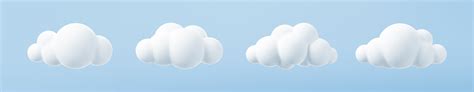 흰색 3d 구름은 파란색 배경에 격리되어 있습니다 파란색 하늘에 부드러운 둥근 만화 솜털 구름 아이콘을 렌더링합니다 3d
