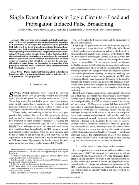 Pdf Single Event Transients In Logic Circuits—load And Propagation