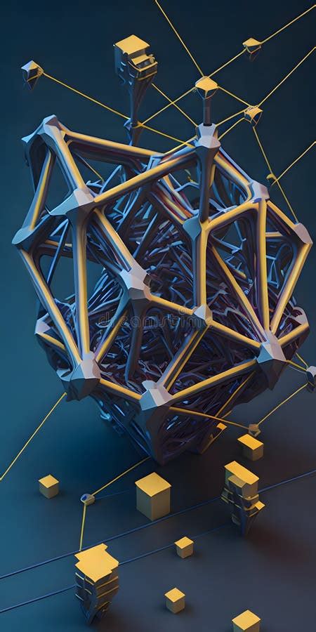 Abstract 3d Rendering Of Interconnected Lines And Nodes In Blue And Purple Hues Forming A