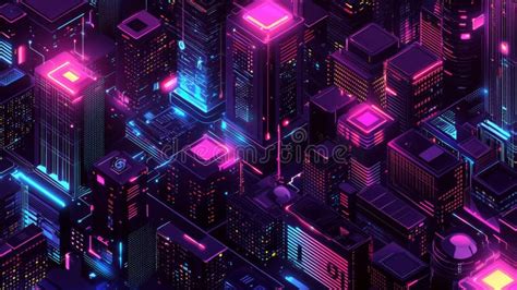 Concept Dark Neon Isometric Modern Data Center Server Room Concept
