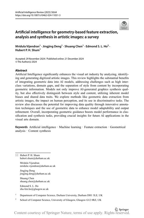 Pdf Artificial Intelligence For Geometry Based Feature Extraction Analysis And Synthesis In