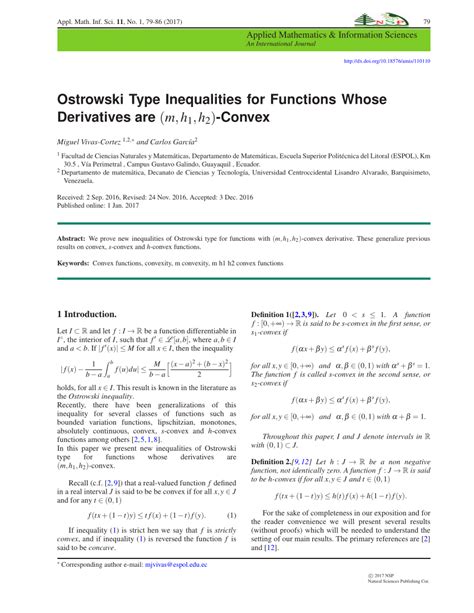 Pdf Ostrowski Type Inequalities For Functions Whose Derivatives Are M H1 H2 Convex