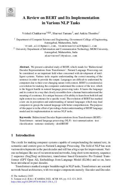 pdf a review on bert and its implementation in various nlp tasks