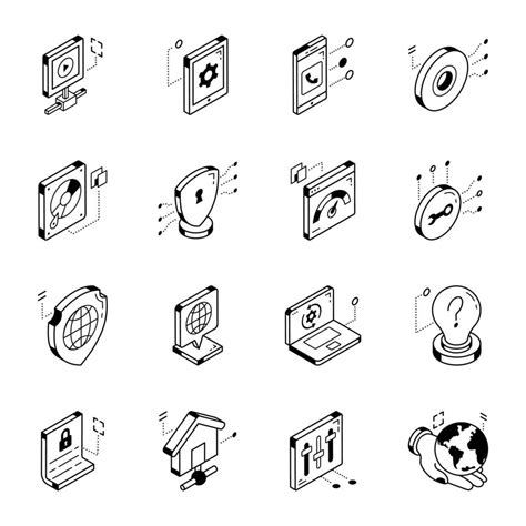 Isometric Line Icons Of Web And Cybersecurity 9754418 Vector Art At