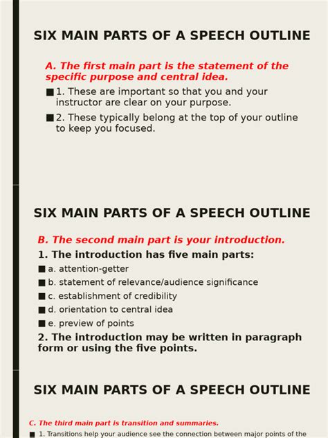 6 Main Parts Of A Speech Outline Pdf Citation Human Communication