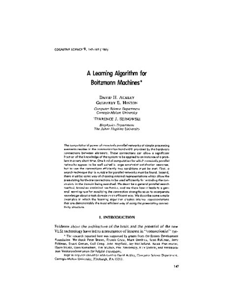 Pdf A Learning Algorithm For Boltzmann Machines