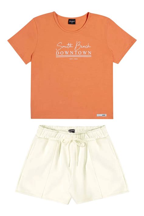 Conj Fem Juv Bl Downtown E Short Estrut Laranja Grifespontocom