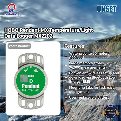 Hobo Pendant® Mx Temperature Light Data Logger Mx2202 Alat Uji