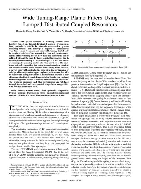 Pdf Wide Tuning Range Planar Filters Using Lumped Distributed Coupled Resonators