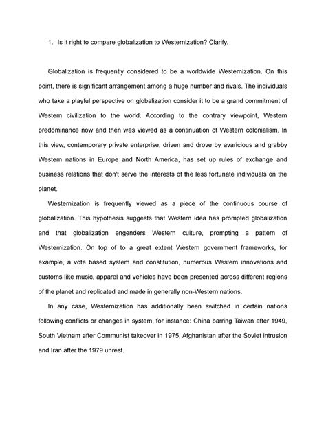 Is It Right To Compare Globalization To Westernization Globalization