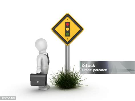 비즈니스 캐릭터가 있는 신호등 도로 표지판 3d 렌더링 3차원 형태에 대한 스톡 사진 및 기타 이미지 3차원 형태 거리 검은색 Istock