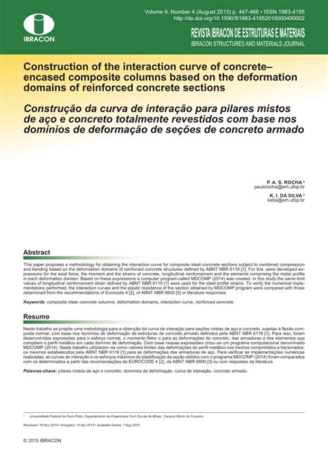 Pdf Construction Of The Interaction Curve Of Concrete Encased Composite Columns Based On The