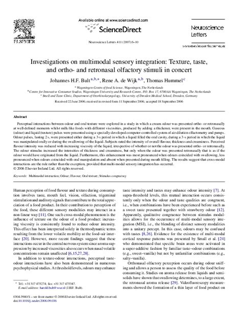 Pdf Investigations On Multimodal Sensory Integration Texture Taste And Ortho And