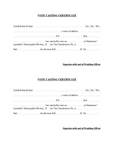 Vote Casting Certificate Signature With Seal Of Presiding Officer Pdf