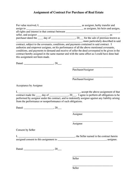 Assignment Of Contract For Purchase Of Real Estate Fill And Sign