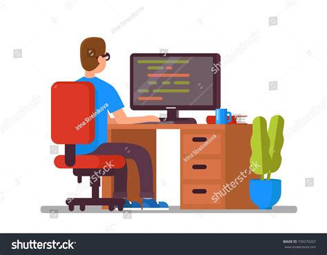 Programmer Man Coding Work Flat Style Stock Illustration 739270207 Shutterstock