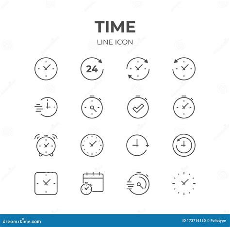 Time Clock Line Icons Set Stock Vector Illustration Of Minute Date
