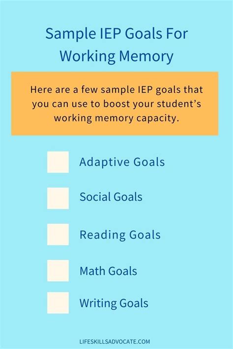 Sample Iep Goals For Working Memory Work Goals Working Memory Iep Goals