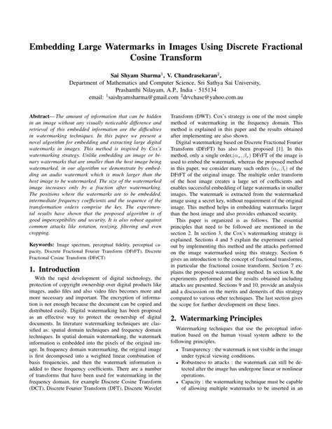Pdf Embedding Large Watermarks In Images Using Discrete Fractional Cosine Transform