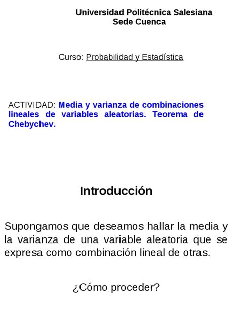 7 Combinaciones De Variables Aleatorias Pdf Variable Aleatoria Valor Esperado