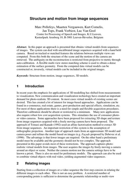 Pdf Structure And Motion From Image Sequences