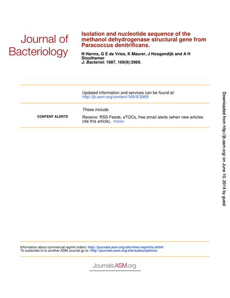 Pdf Isolation And Nucleotide Sequence Of The Methanol Dehydrogenase Structural Gene From