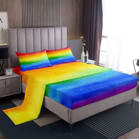 Rainbow Printed Sheet Set Abstract Watercolor Fitted Sheet Pastel